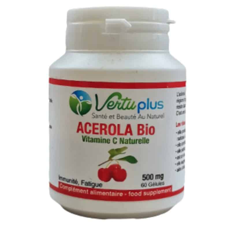 VertuPlus Acerola Bio Vitamine C Naturelle Immunité Et Fatigue 500mg ...