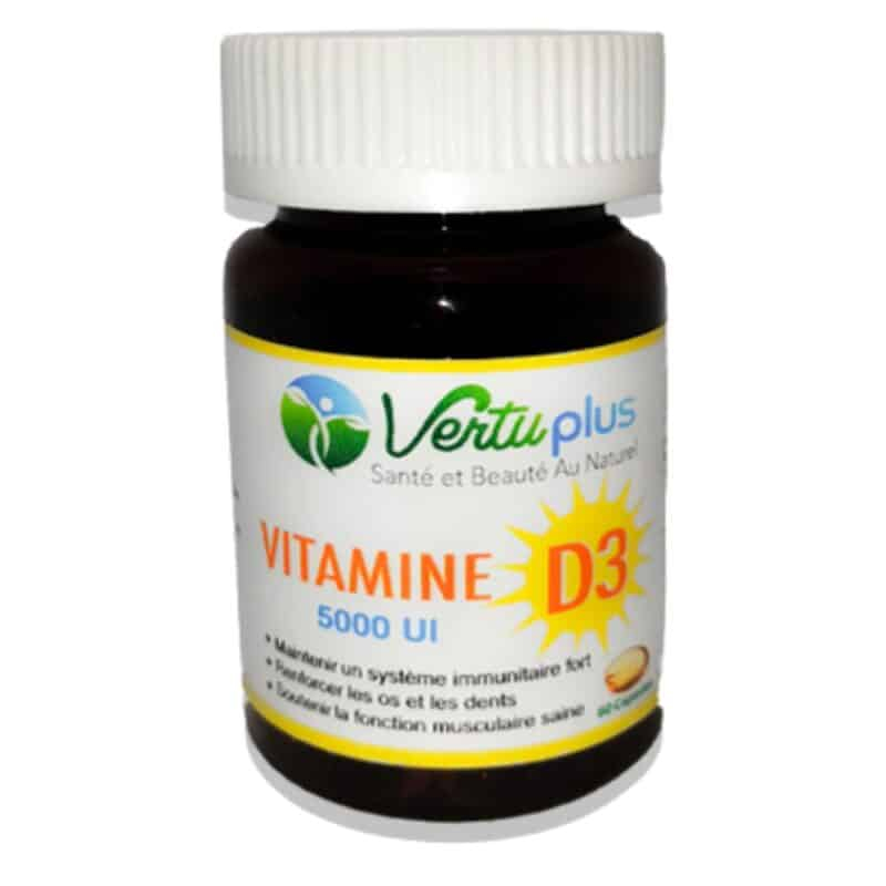 VertuPlus Vitamine D3 5000 UI - 60 Capsules Maroc | Parachezvous.ma